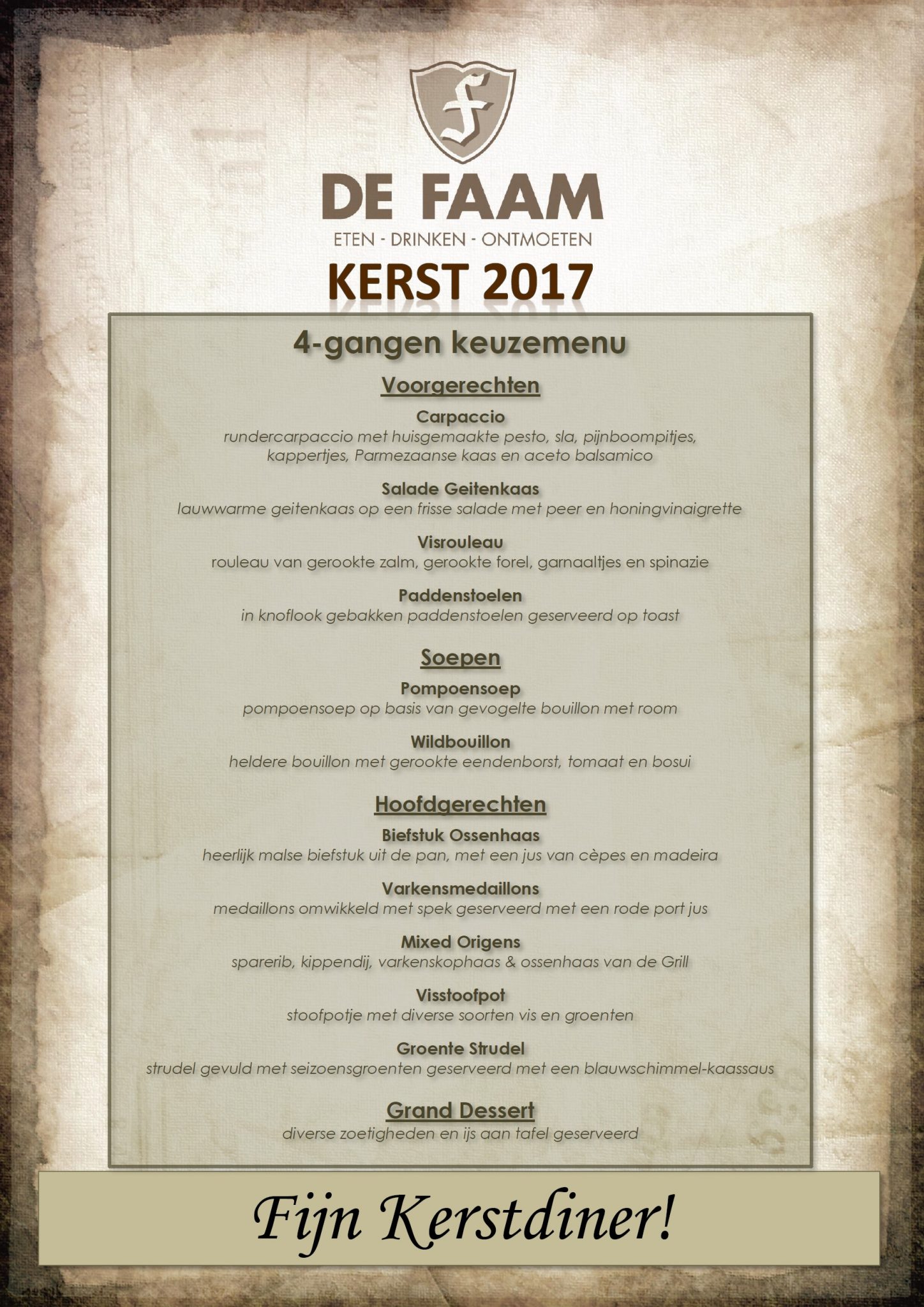 Kerstmenu 4 gangen keuze - De Faam