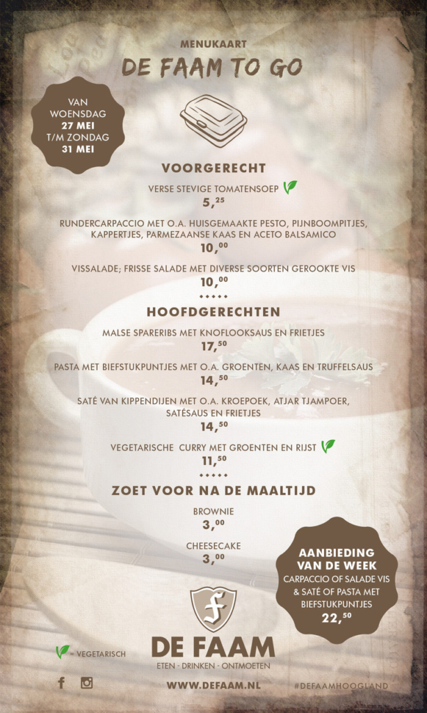 De Faam 'To Go' van woensdag 27 mei t/m zondag 31 mei - De Faam